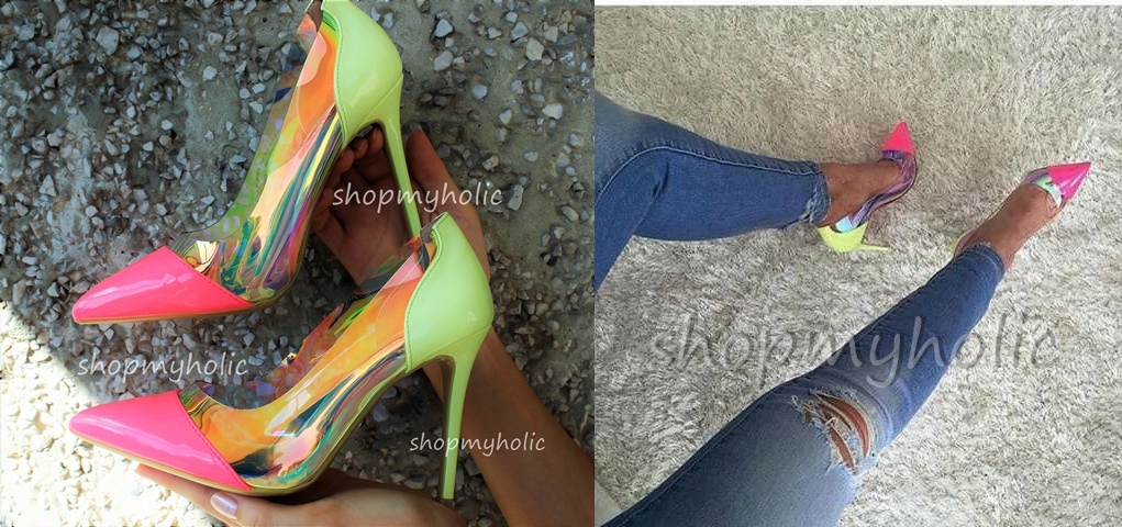 Szpilki neonowe neon transparentne VICES holo 35 - 7374145415 ...