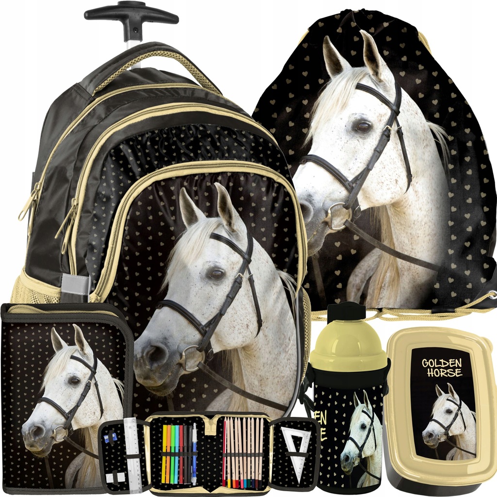 KOŃ PLECAK NA KÓŁKACH ZESTAW SZKOLNY Z KONIEM PASO - 7452161448 - oficjalne archiwum Allegro