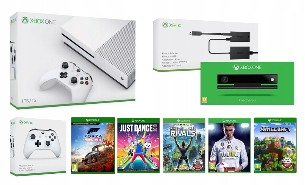 NOWY ZESTAW Xbox ONE S 1TB +Kinect +2 Pady +Gry ! - 7209240258 ...