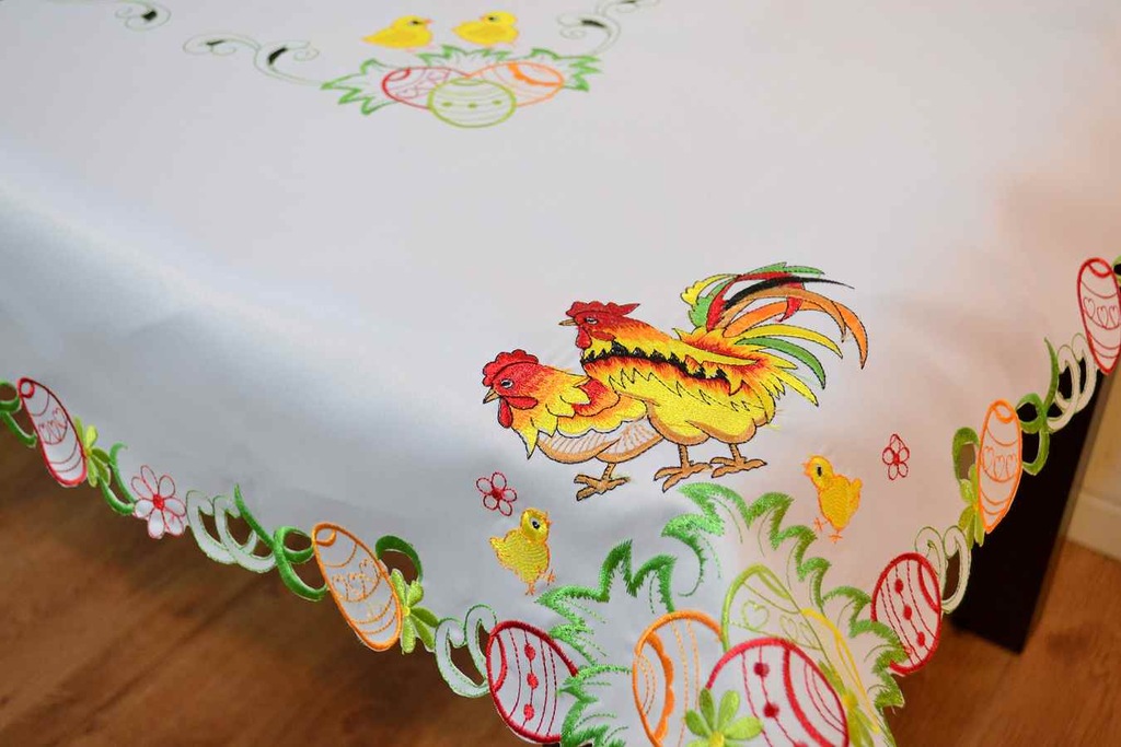 Obrus wielkanocny Wielkanoc 110x160 koguciki haft - 7187838737 - oficjalne archiwum Allegro